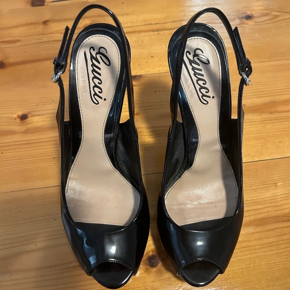 Gucci | Shoes | Gucci Open Toe Slingback Pump High Heel Patent Leather ...